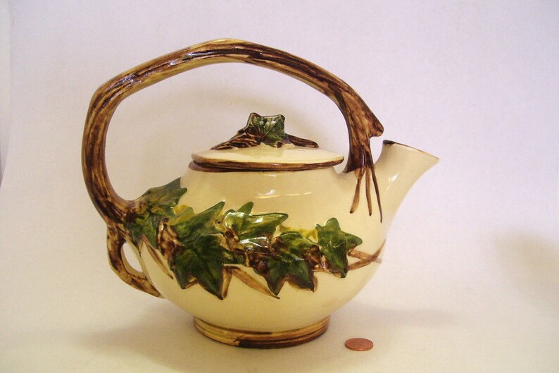 Mccoy Pottery Teapot Anf Creamer 2 Piece Set Green Ivy 1940s Vintage ...
