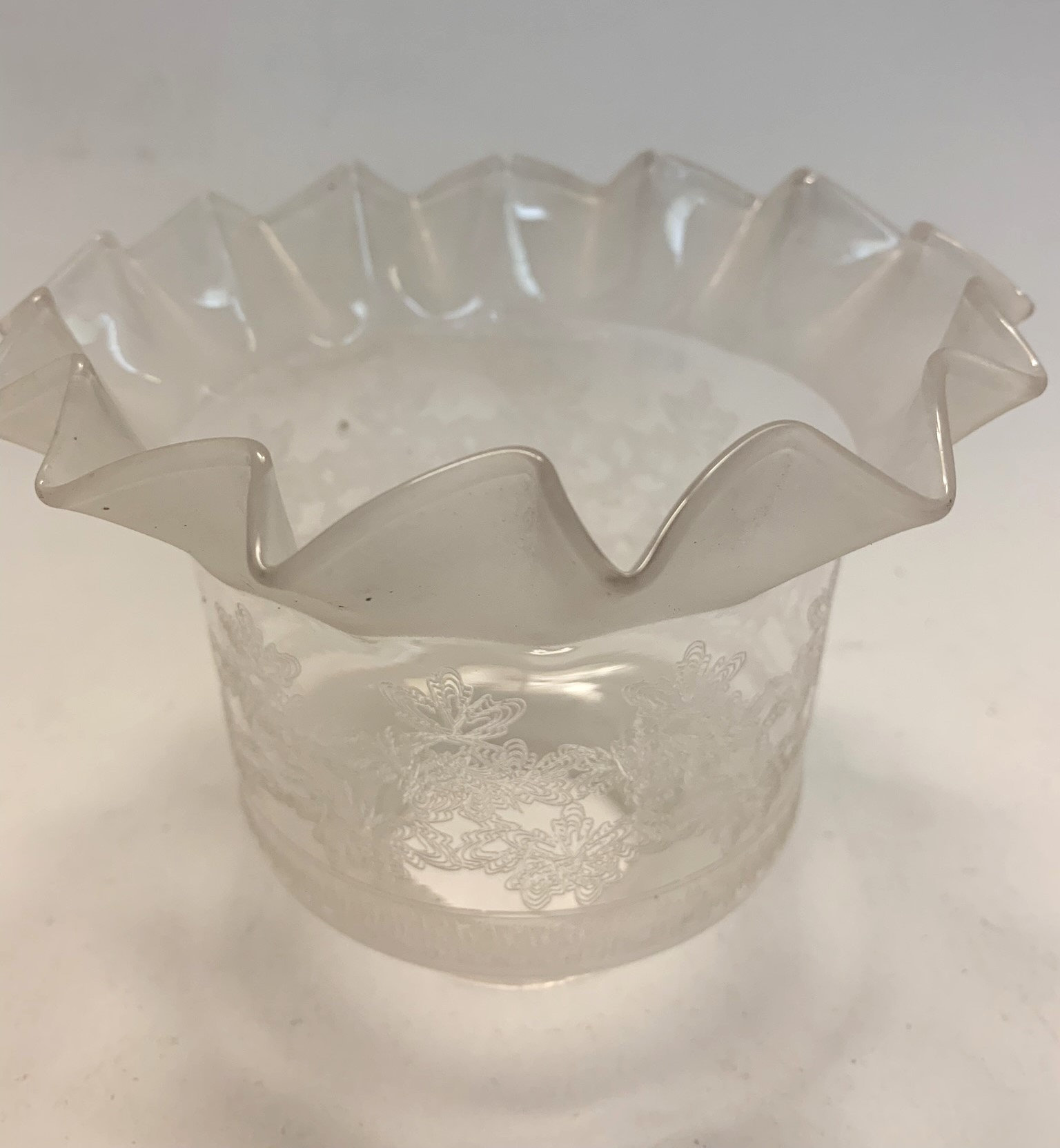 Vintage Etched Frosted Glass Shade With Ruffled Edge - 2 1/4 Inch ...