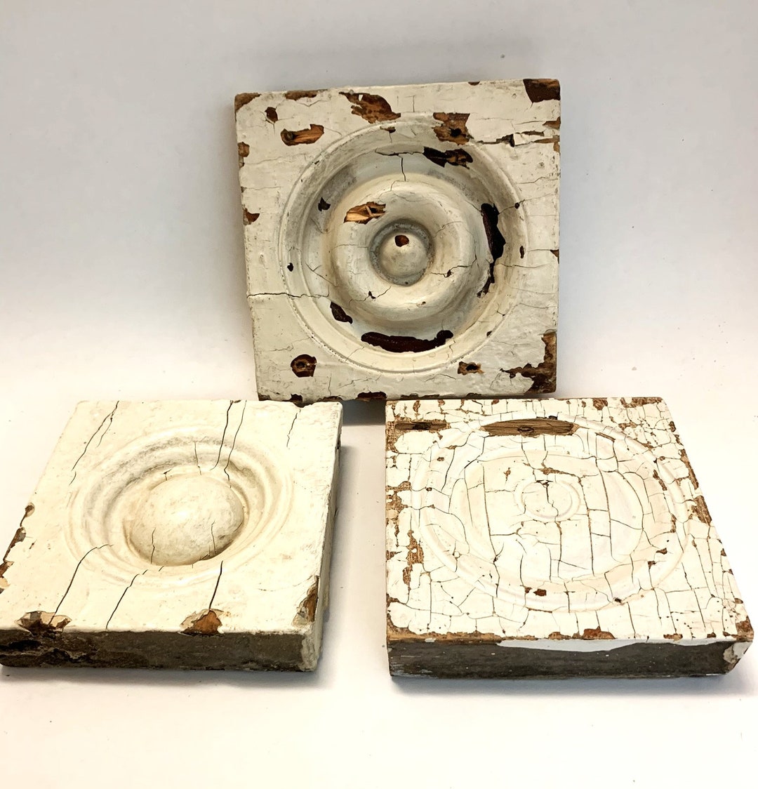 3 Assorted Antique Plinth Blocks Bulls Eye Architectural Salvage Chippy ...