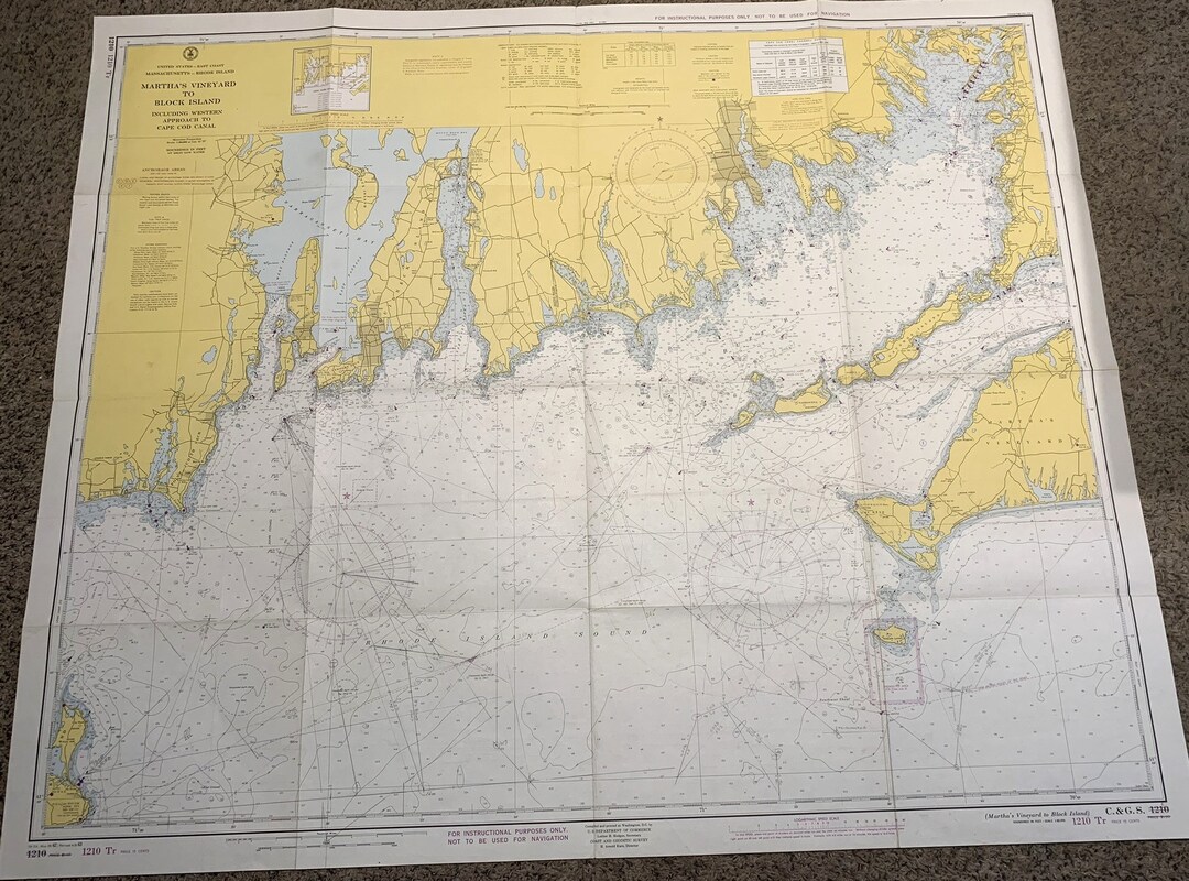 1963 Nautical Map Martha's Vineyard to Block Island Instructional #1210 ...
