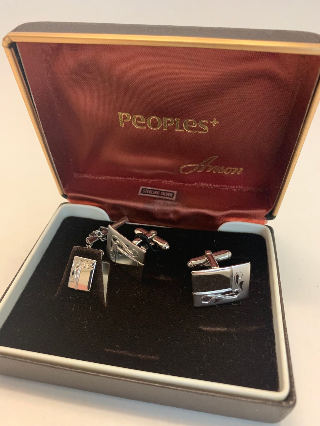 Vintage Anson Sterling Silver Cufflinks and Tie Tack in Original ...