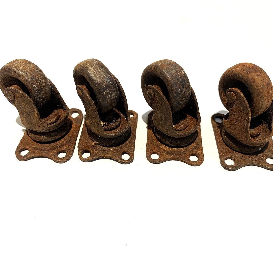 Antique Set of 4 Swivel Metal Casters Surface Mount Flat Base 1 Inch ...