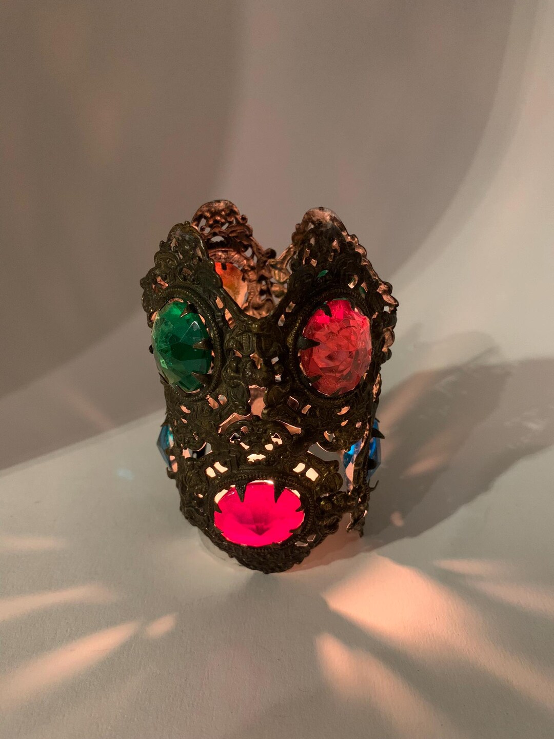 Antique Fairy Lamp Shade 8 Jeweled and Filigree Brass Multicolor C 1910 ...