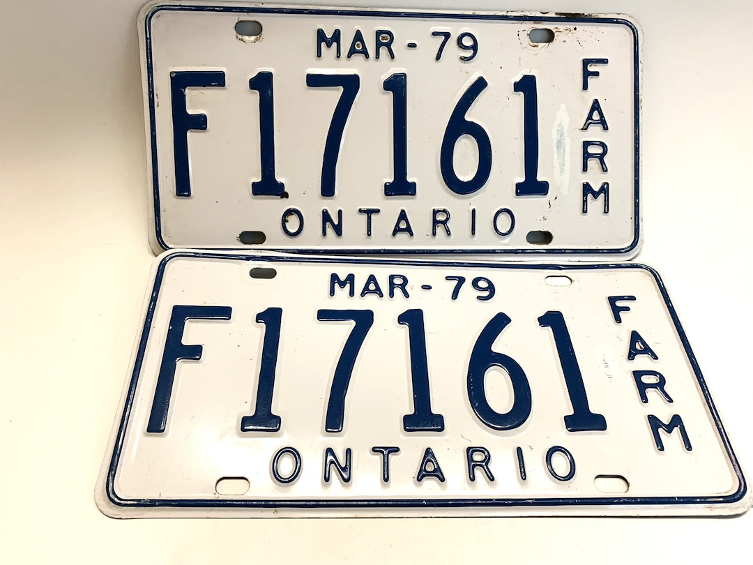 1979 Ontario Canada Farm License Licence Plates Pair Mar-79 F17161 Blue ...