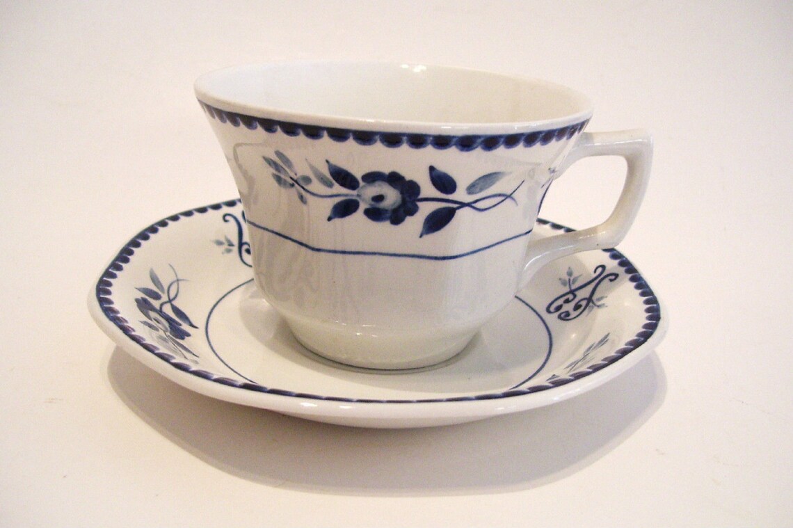 Vintage Adams Cup and Saucer Real English Ironstone Blue and White ...