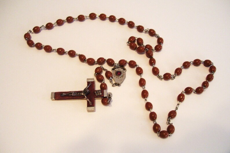 Vintage Rosary INRI Crucifix Italy Wooden Cross Plastic Beads - Etsy