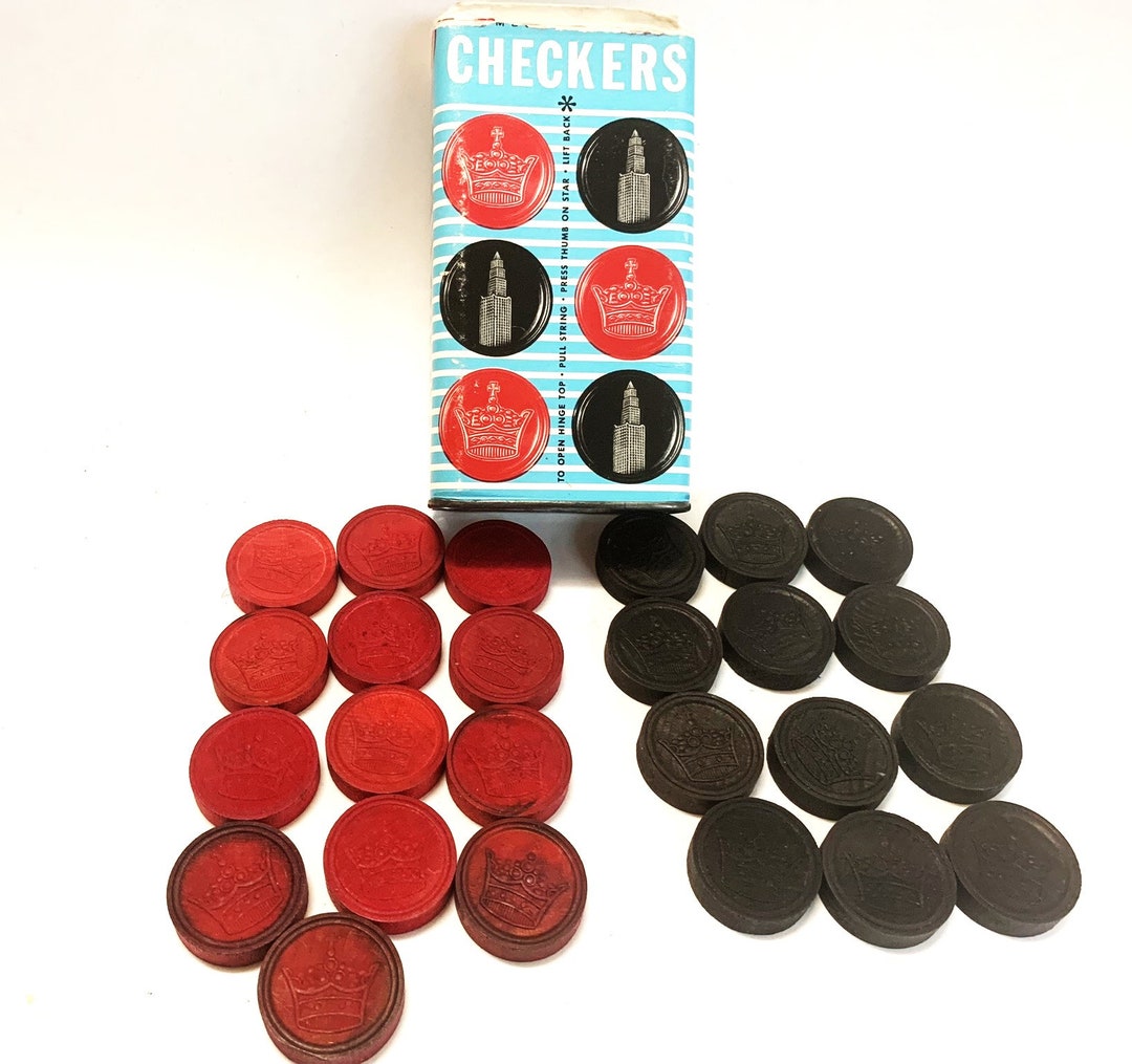 25 Vintage Wooden Checkers Pcs Halsam Original Box Crown and Empire ...