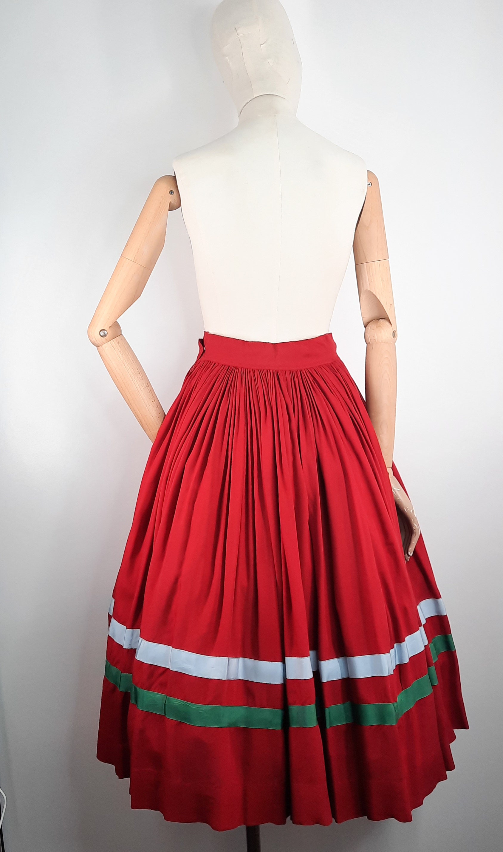 Vintage 50's Red Full Circle Skirt With Stripe Border Sz XXS to XS ...