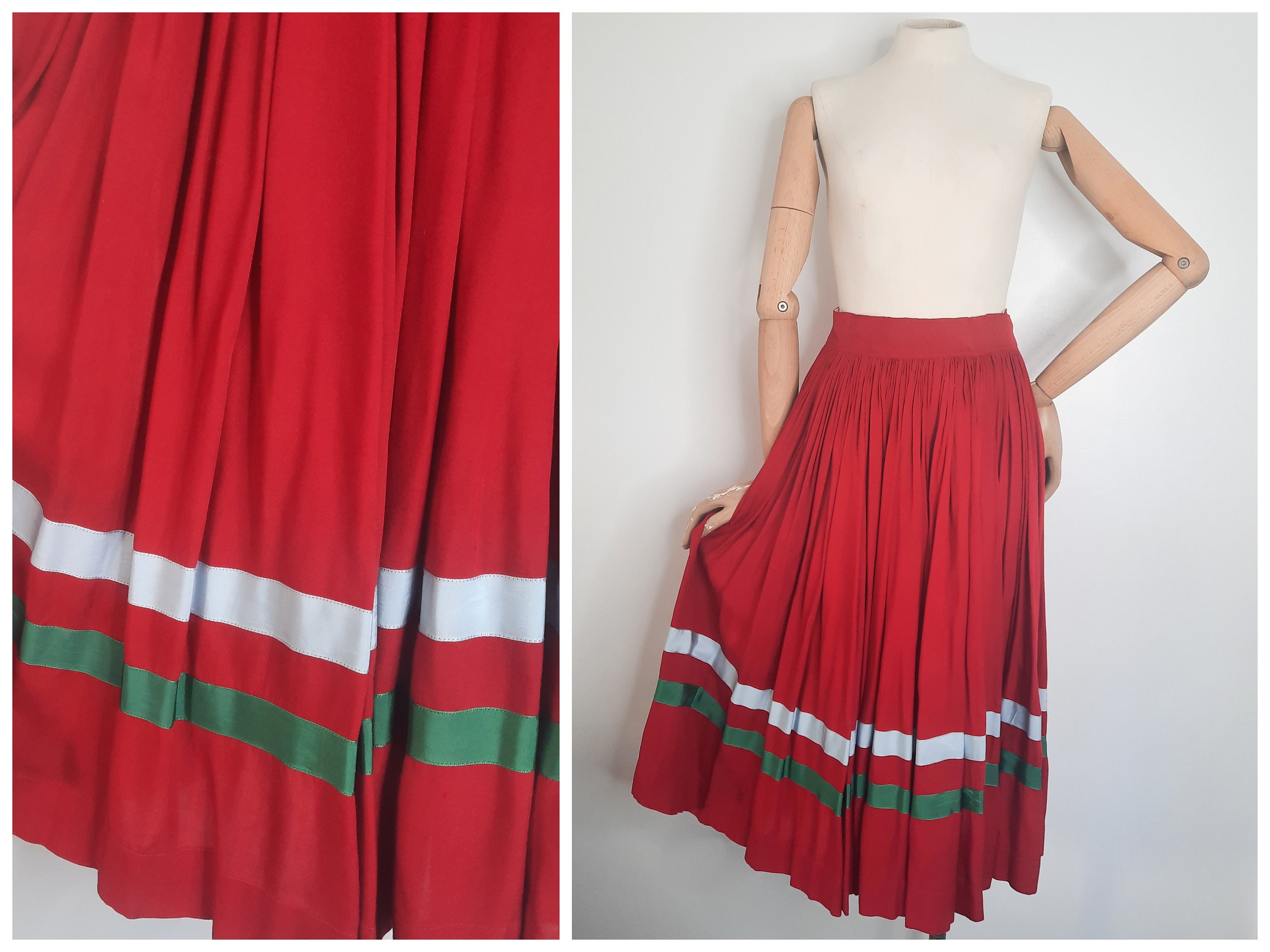 Vintage 50's Red Full Circle Skirt With Stripe Border Sz - Etsy