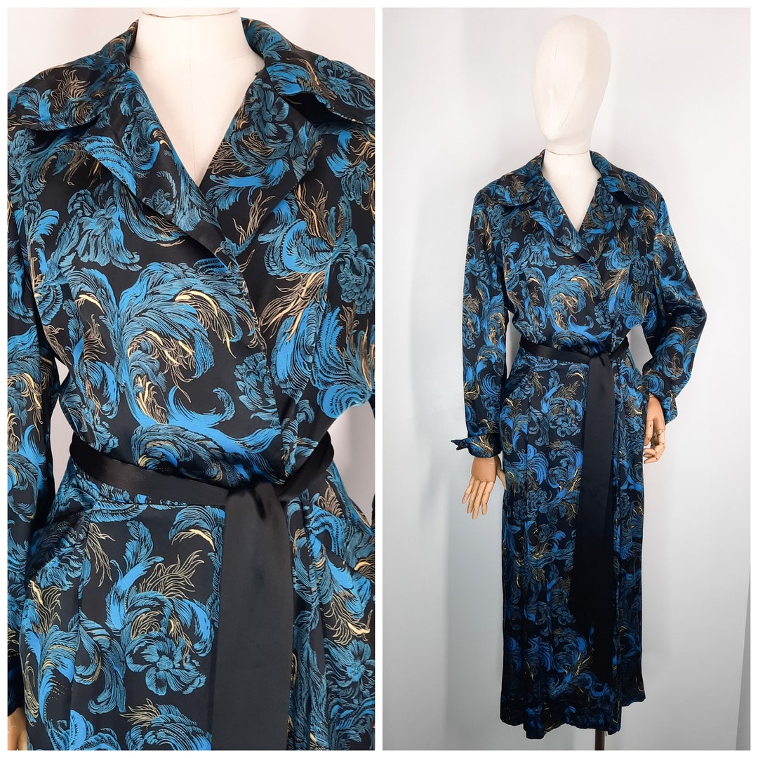 Vintage 40's Feather Plumes Housecoat Dressing Gown Robe Sz XXL Volup ...