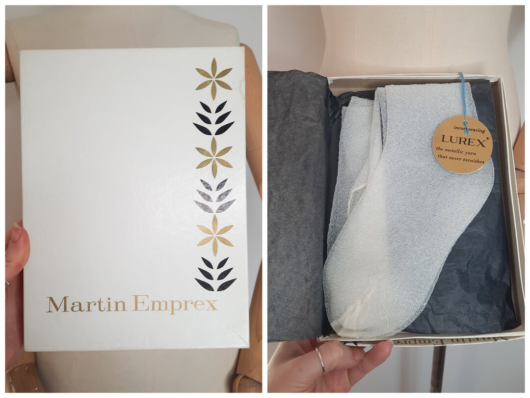 Vintage 60's 'martin Emprex' Mother of Pearl White Lurex Tights Sz 8 1/ ...