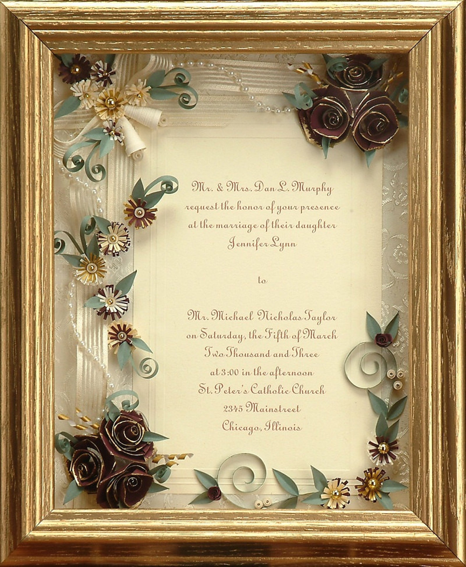 Framed Wedding Invitation, Framed Wedding Gift, Gold Wedding Invitation ...