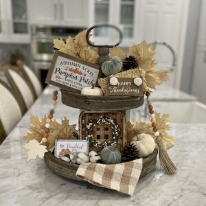 16 Items FALL Thanksgiving Tiered Tray Bundle Side 2 Wood Stand Set ...