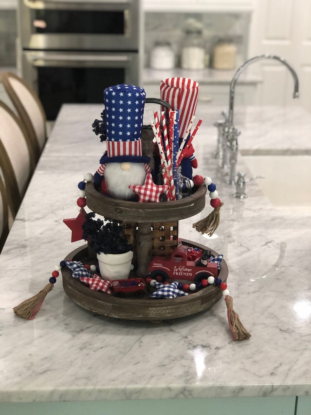 26 Item PATRIOTIC DOUBLE Sided Tiered Tray Bundle Wood Stand Set ...