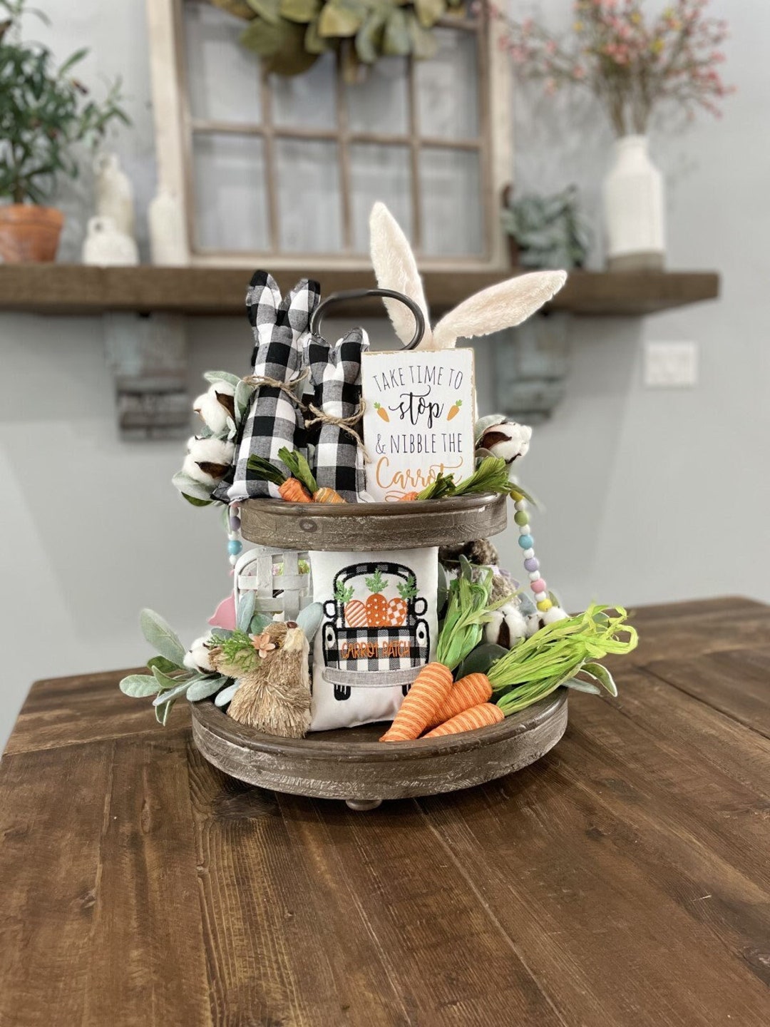 23 Item EASTER DOUBLE Sided Tiered Tray Bundle Wood Stand Set Farmhouse ...