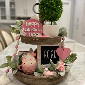 10 Items VALENTINE Love Tiered Tray Bundle Side 2 Wood Stand Set ...