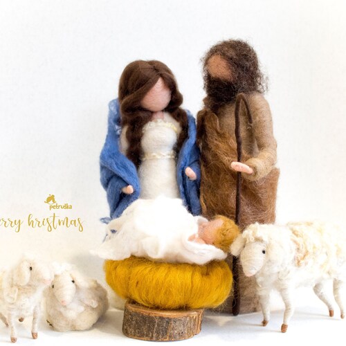 Needle Felted NATIVITY SETS Holy Family and Sheep Size - Etsy