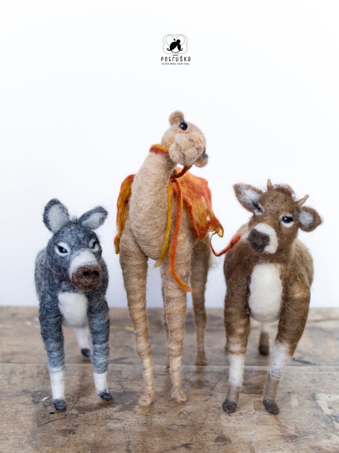 Needle Felted Animals, Cow Donkey Camel, Nativity Set Animals ...