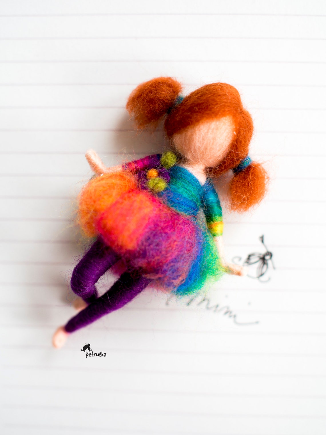 Needle felted redhair Fairy Felted Pins and brooches Rainbow | Etsy