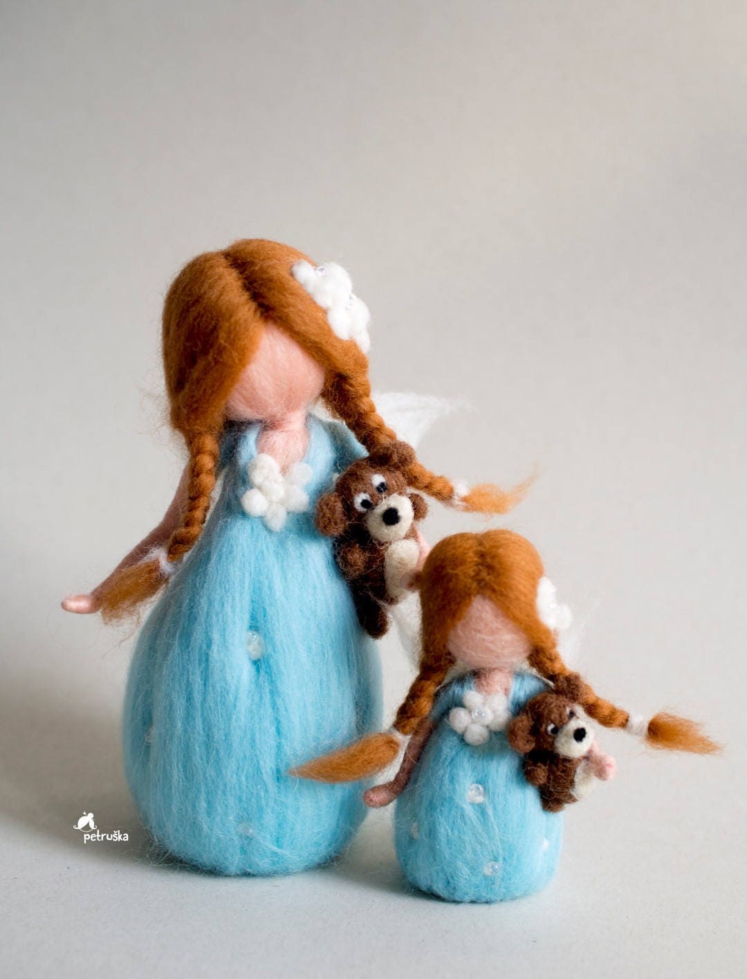 Needle Felted Fairy With Teddy Bear, Fairy Decor for Girls Room, Wool ...