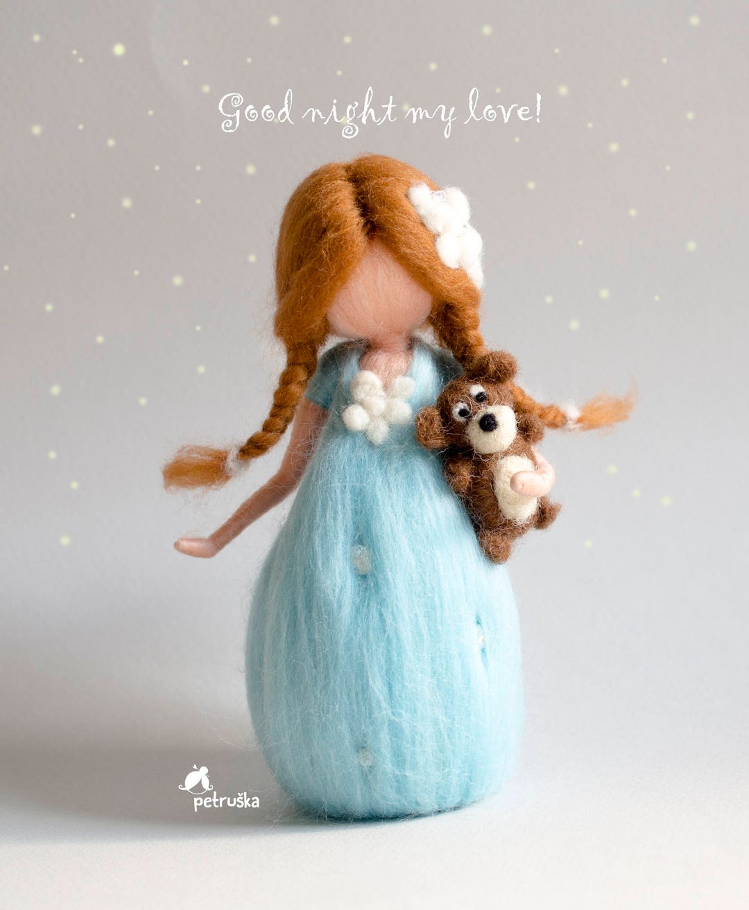 Needle Felted Fairy With Teddy Bear, Fairy Decor for Girls Room, Wool ...