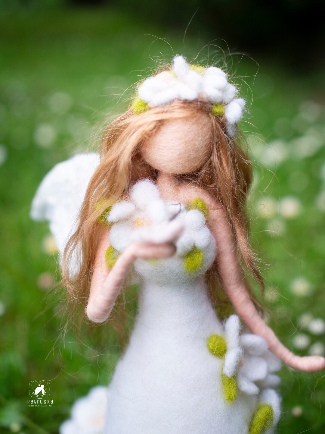 Felted Angel With Flowers Figurine, Flowers and Angel Art - Etsy