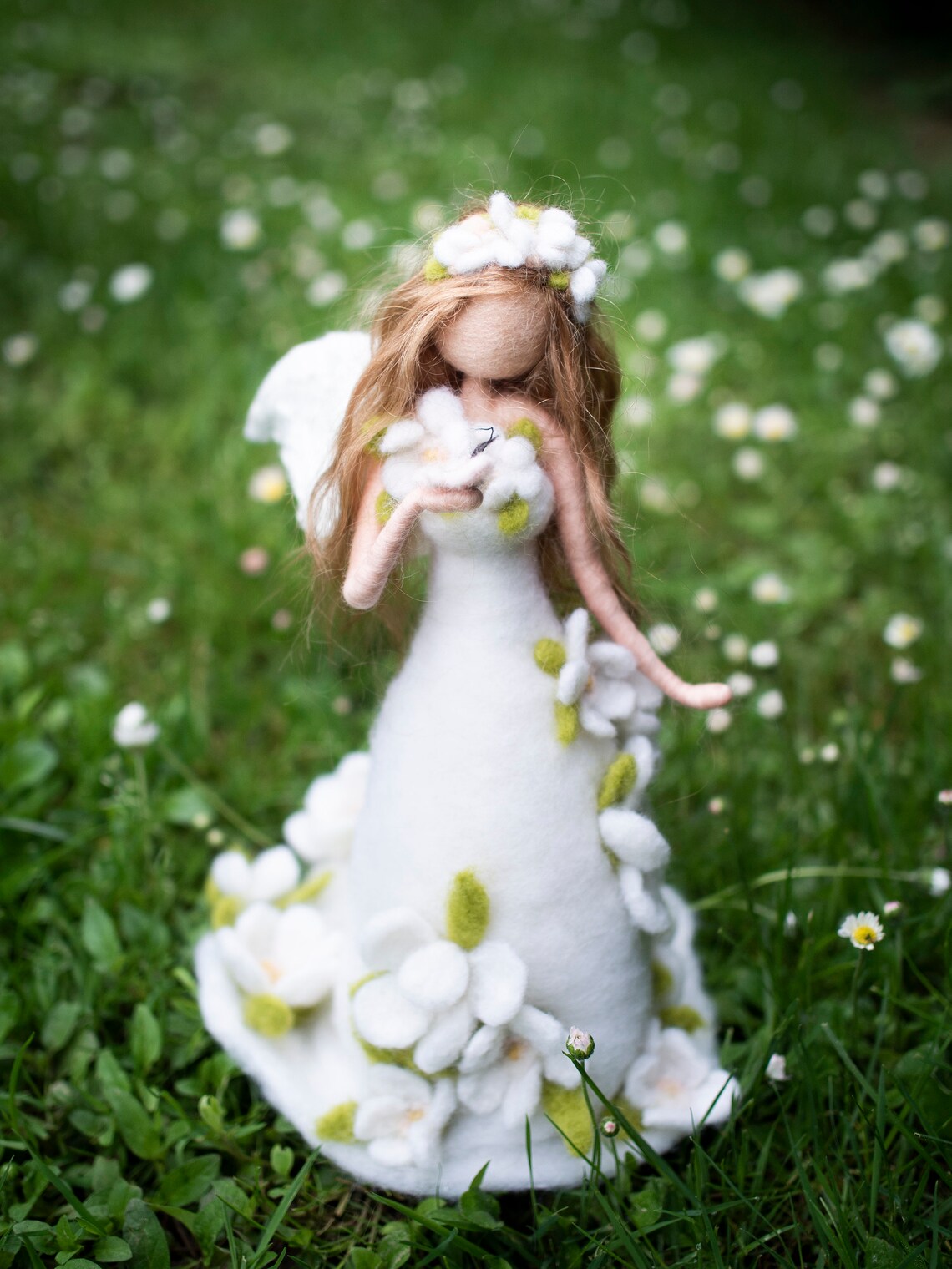 Felted Angel With Flowers Figurine, Flowers and Angel Art - Etsy
