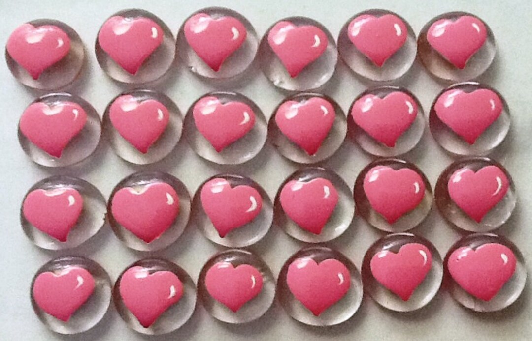 Hand Painted Pink Heart Glass Gems - Party Favors, Table Scatter - Etsy
