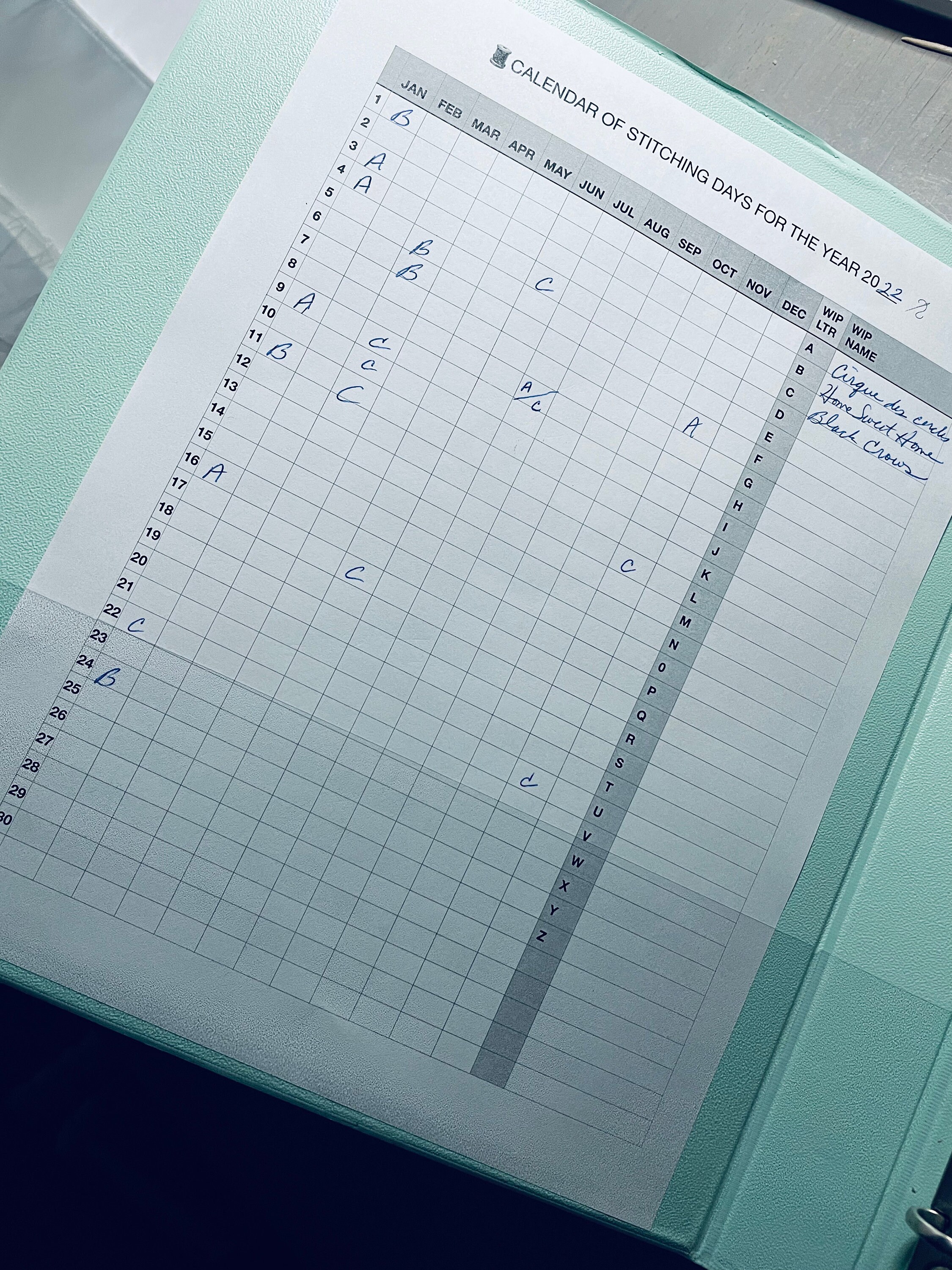 WIP Stitch Planner and Yearly Stitching Days Calendar - Etsy