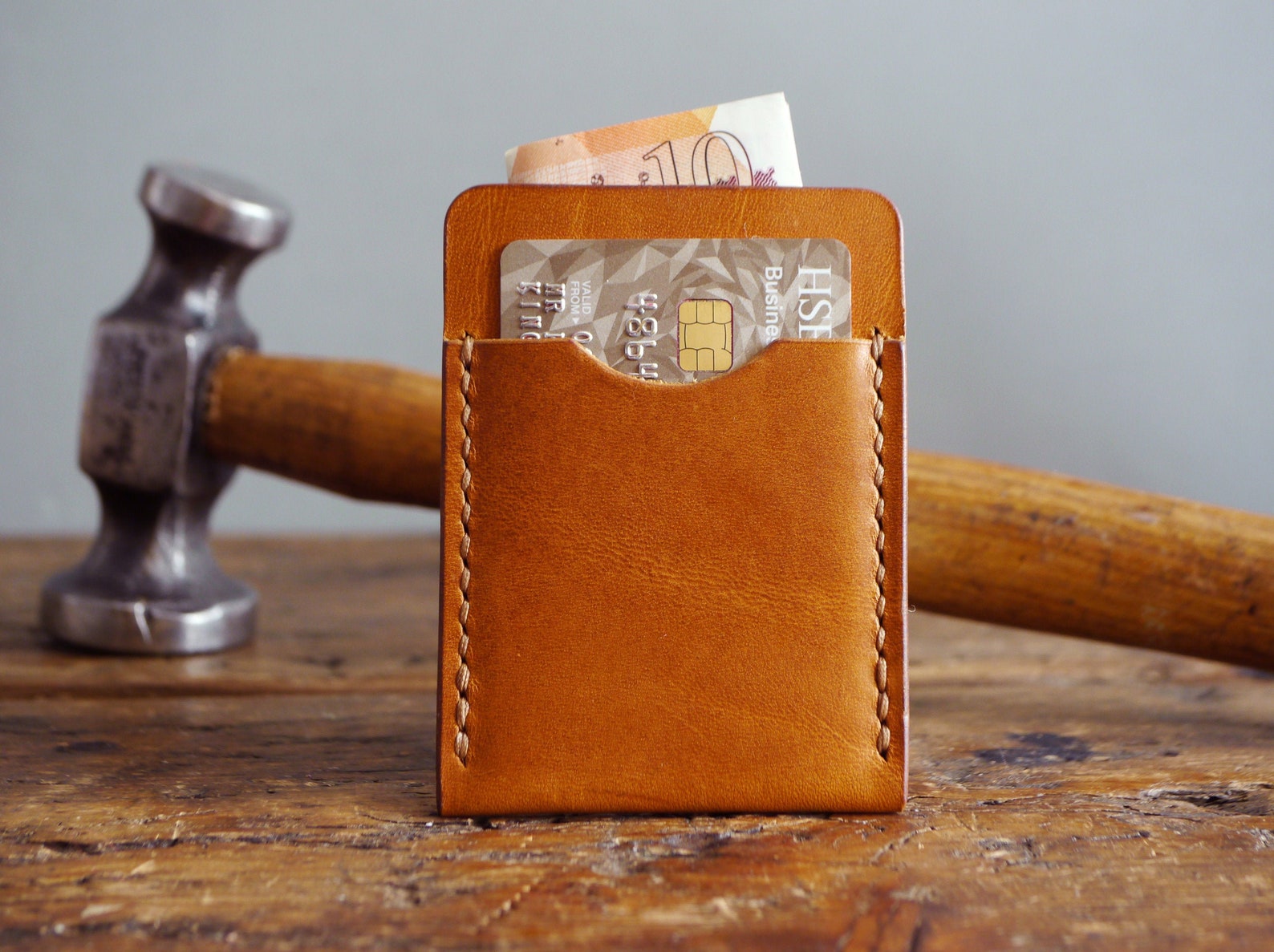 Tan Leather Card Holder Slim Minimalist Wallet for Men Gift | Etsy