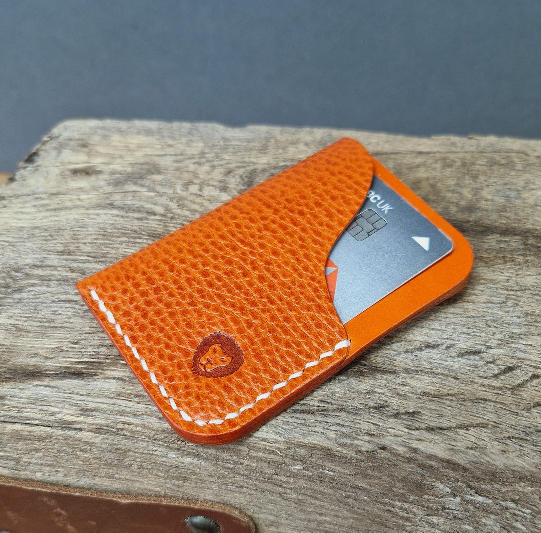 Men's Orange Leather Cardholder, Wallet for Him, Bright Colour Wallet ...