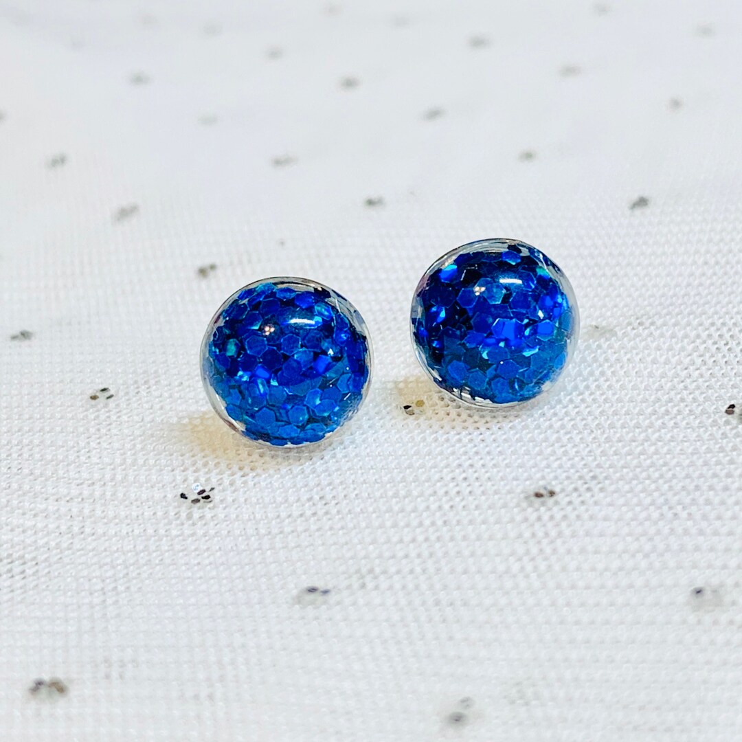 Cobalt Blue Stud Earrings Blue Bridesmaids Earrings Blue Sparkly Studs ...