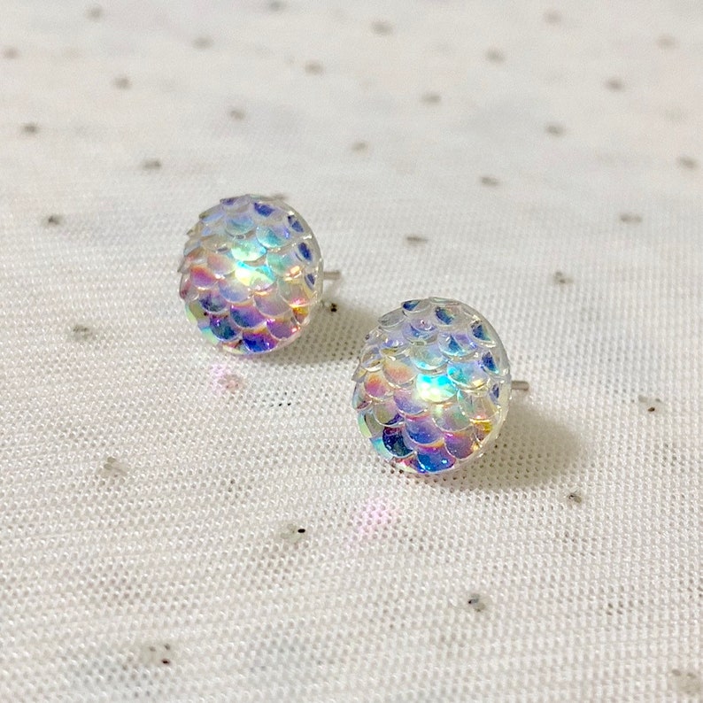 Iridescent Stud Earrings Mermaid Fish Scale Earrings - Etsy
