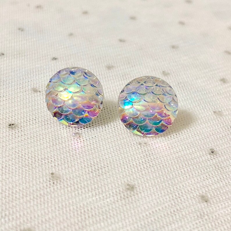 Iridescent Stud Earrings Mermaid Fish Scale Earrings - Etsy