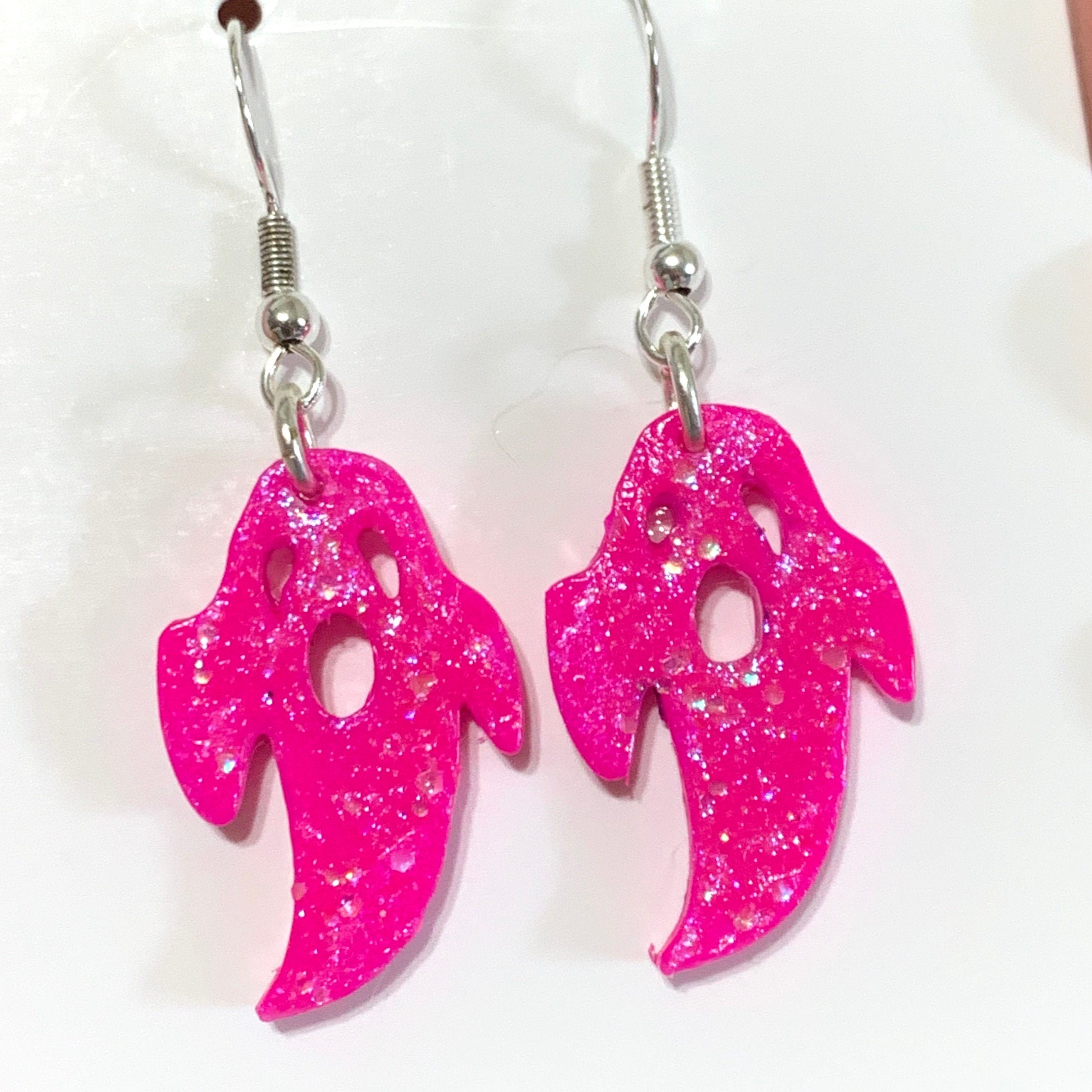 Cute Pink Ghost Halloween Earrings Spooky Earrings Hot Pink | Etsy