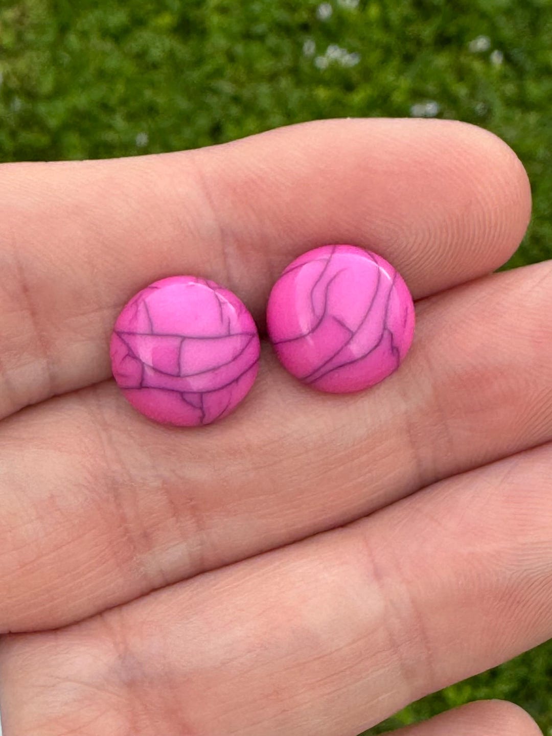 Pink Howlite Stone Stud Earrings: 12mm Resin Dome, Hypoallergenic - Etsy