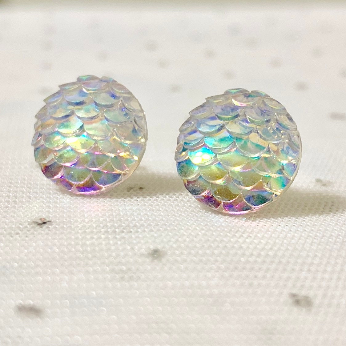 Iridescent Stud Earrings Mermaid Fish Scale Earrings | Etsy