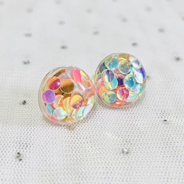 Resin Earrings Fun Earrings Unique Earrings Rainbow Stud | Etsy