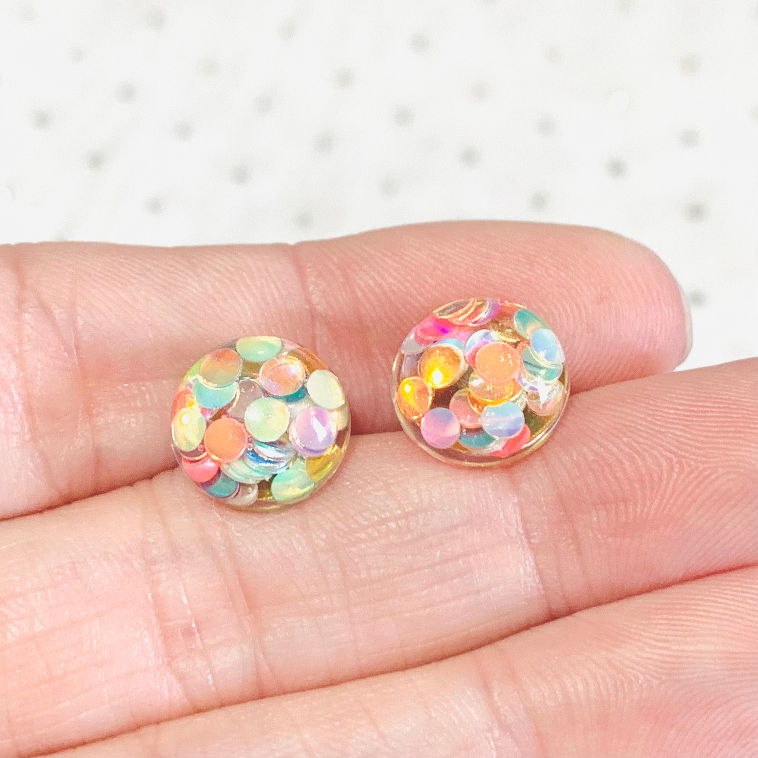 Resin Earrings Fun Earrings Unique Earrings Rainbow Stud | Etsy