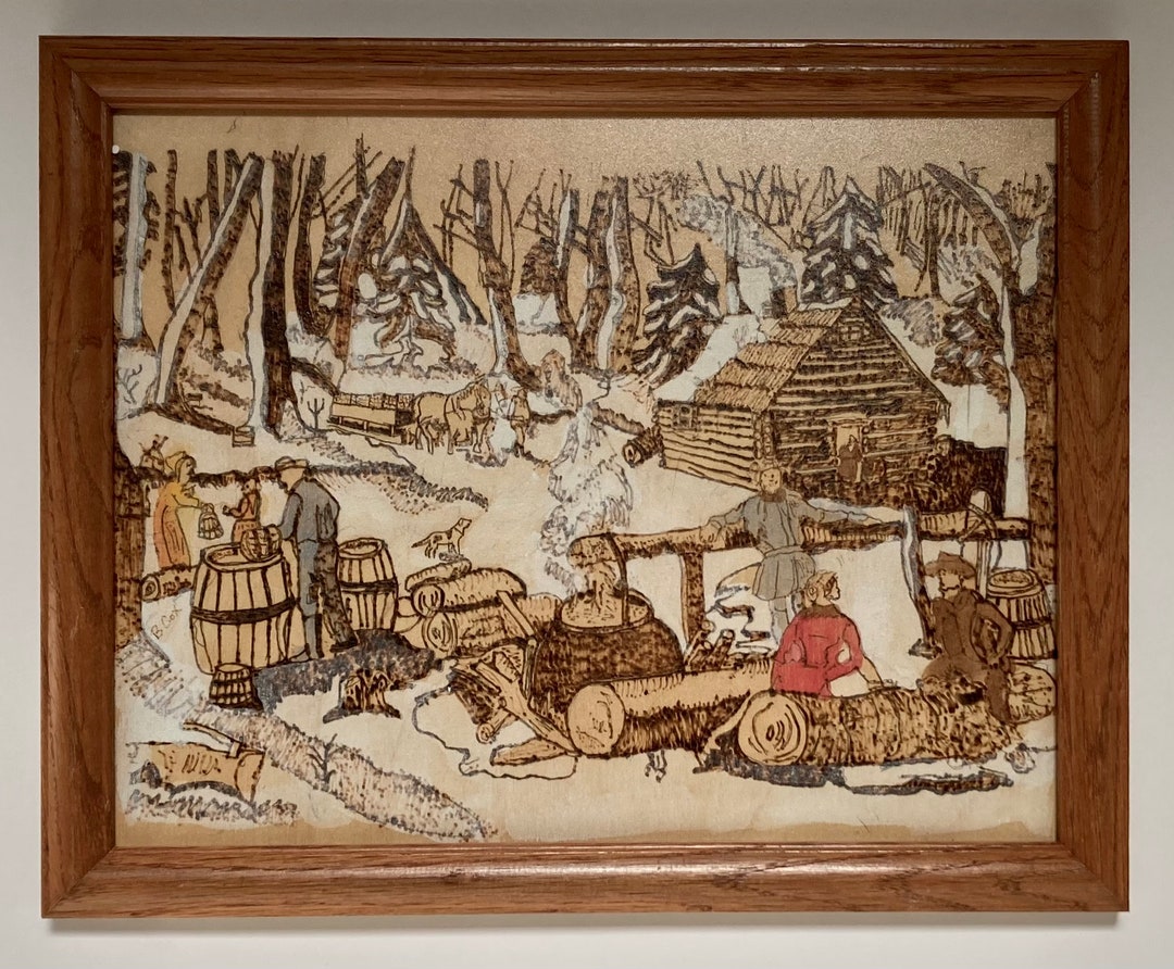 Maine Folk Art - Maple Syrup Making Mixed Media Painting- Autumn ...