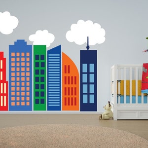 Buildings Decal, City Building Decal, Reusable Fabric Decal, Kids Room ...