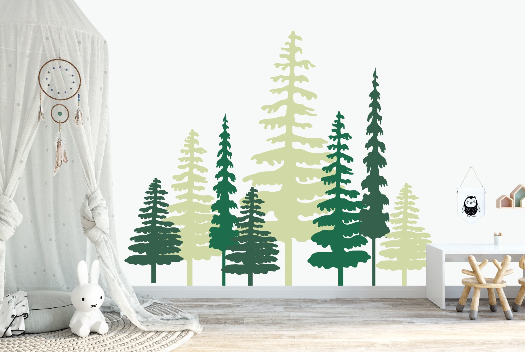 Pine Trees Decal Mural Pine Tree Decals Reusable Fabric - Etsy