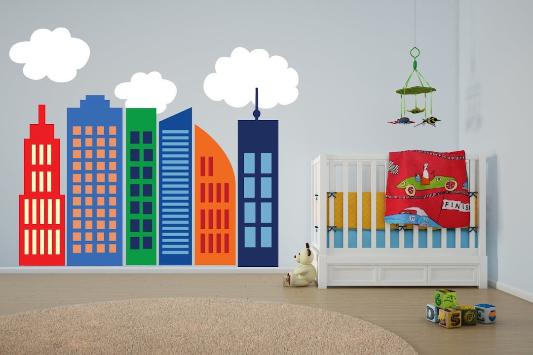 Buildings Decal, City Building Decal, Reusable Fabric Decal, Kids Room ...
