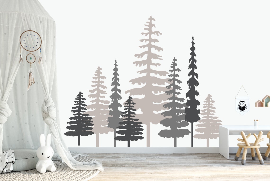 Pine Trees Decal Mural Pine Tree Decals Reusable Fabric - Etsy