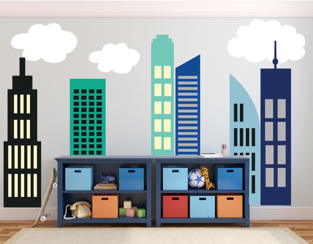 Buildings Decal, City Decal, Reusable Fabric Decal, Kids Room Decal ...