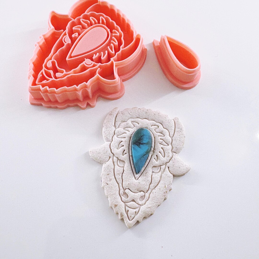 BUFFALO GEM - TWO Polymer Clay Cutters - Clay Imprint - Embossed Stamp ...
