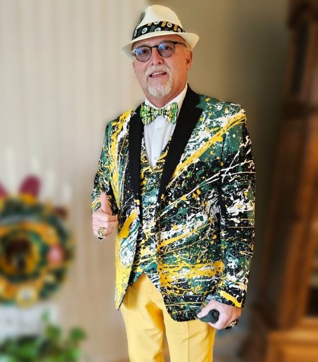 GREEN BAY PACKERS Suit Jacket, Mens Packers Blazer, Hand Painted Green ...