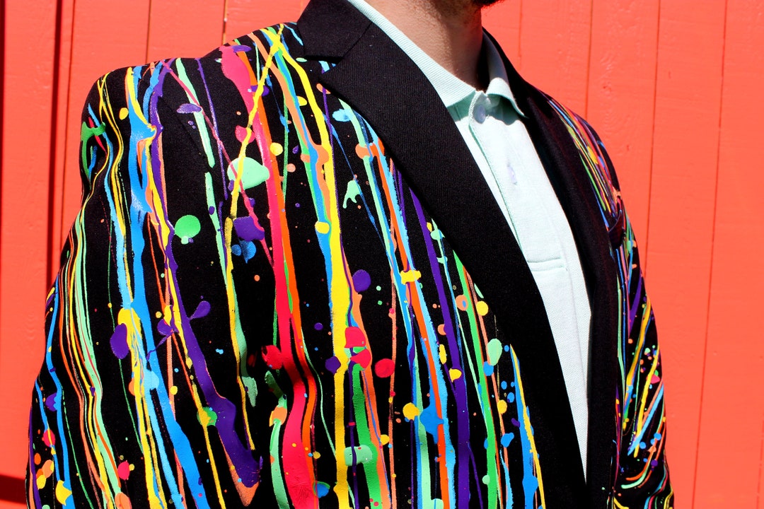 One of a Kind Rainbow Painted Jacket, Blue Yellow Purple Burning Man ...