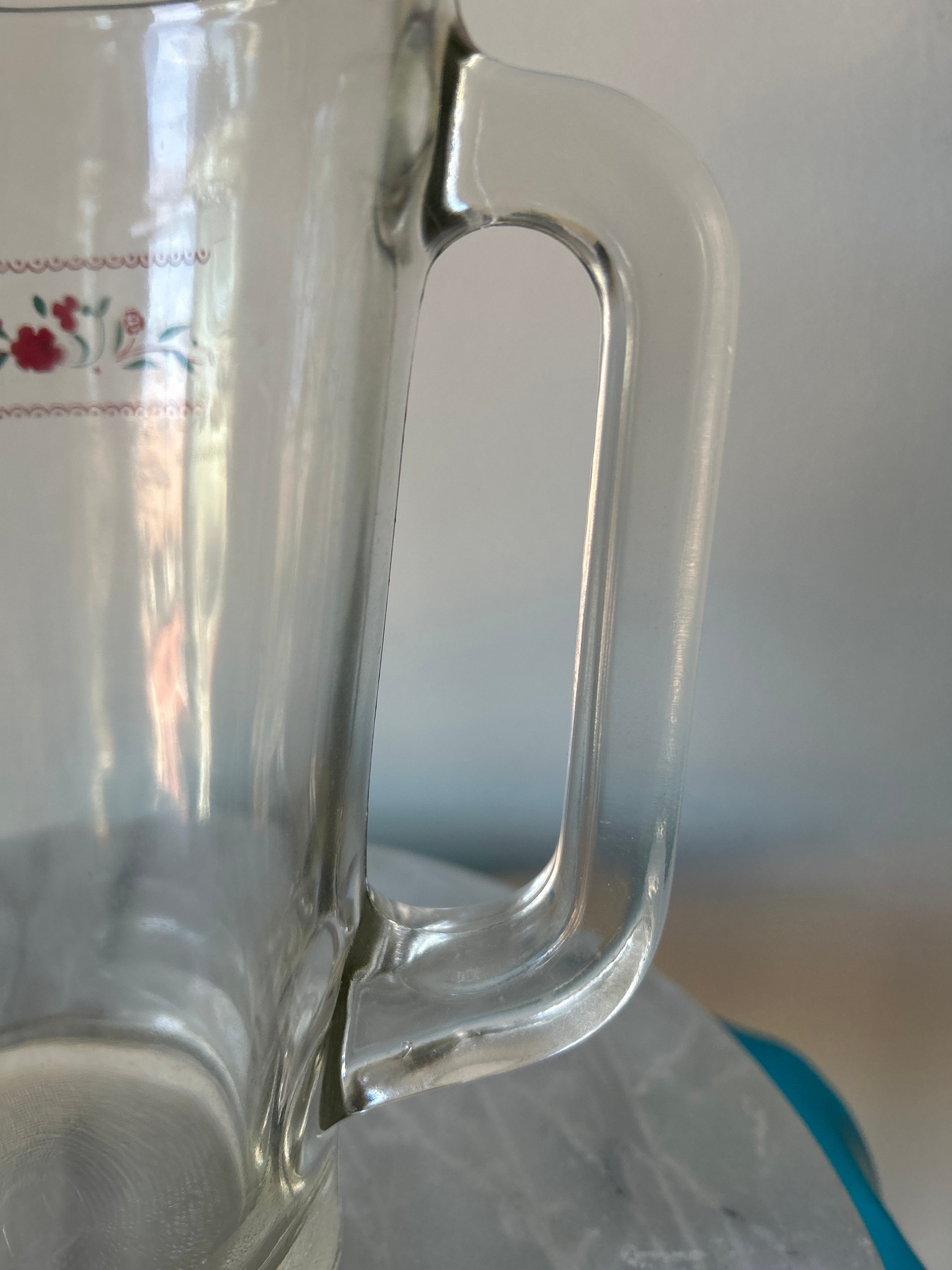 Vintage Heavy Glass Pitcher With Small Red Floral Design. - Etsy