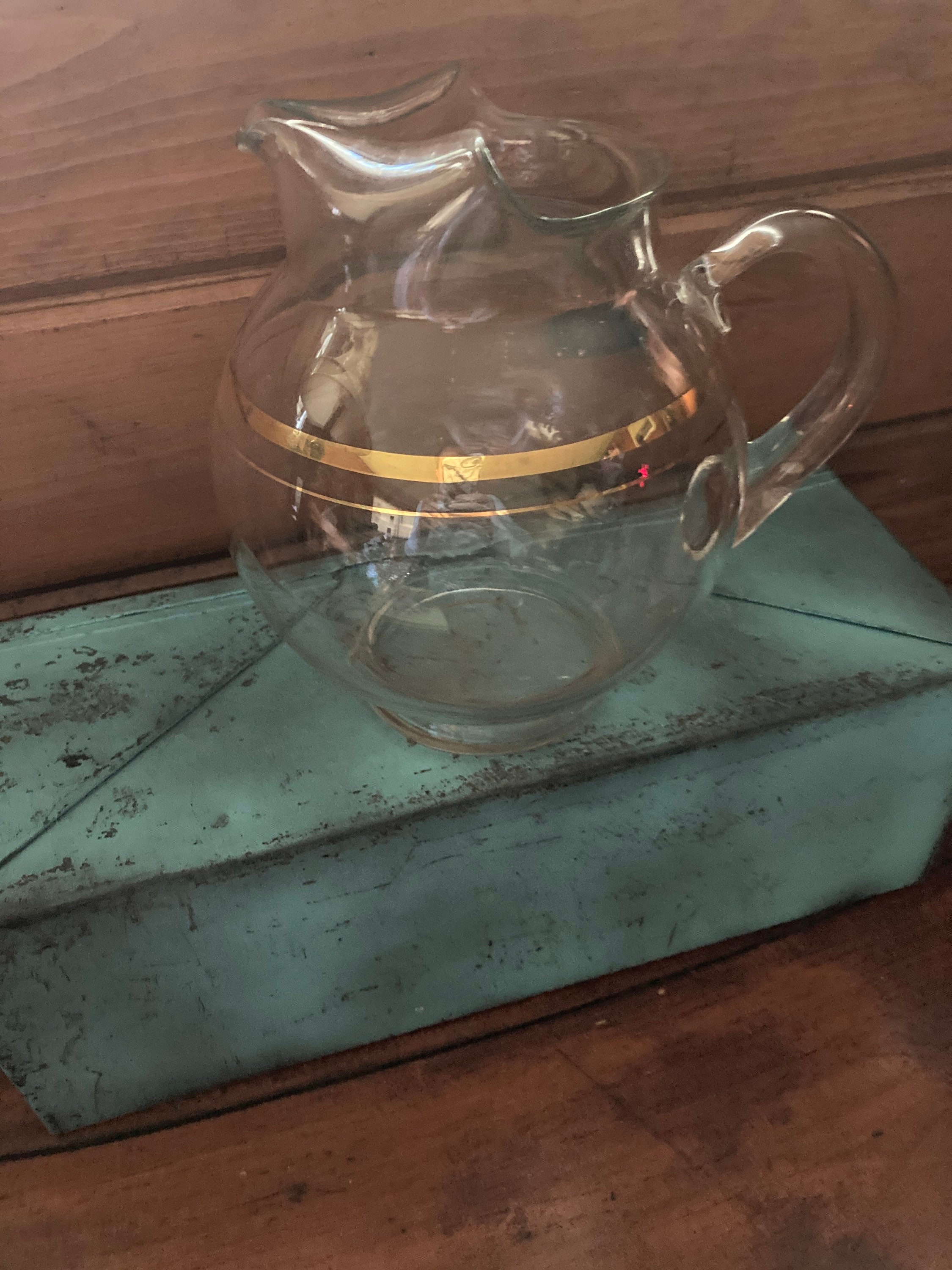 Vintage Round Bubble Shape Clear Glass Pitcher With Double | Etsy